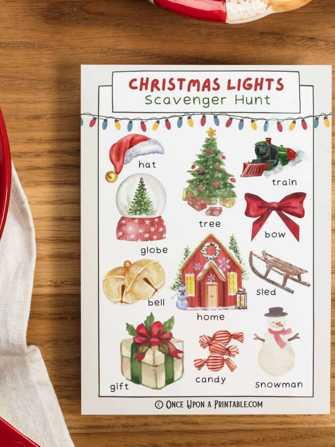 Free Christmas Lights Scavenger Hunt for Families - Once Upon a Printable