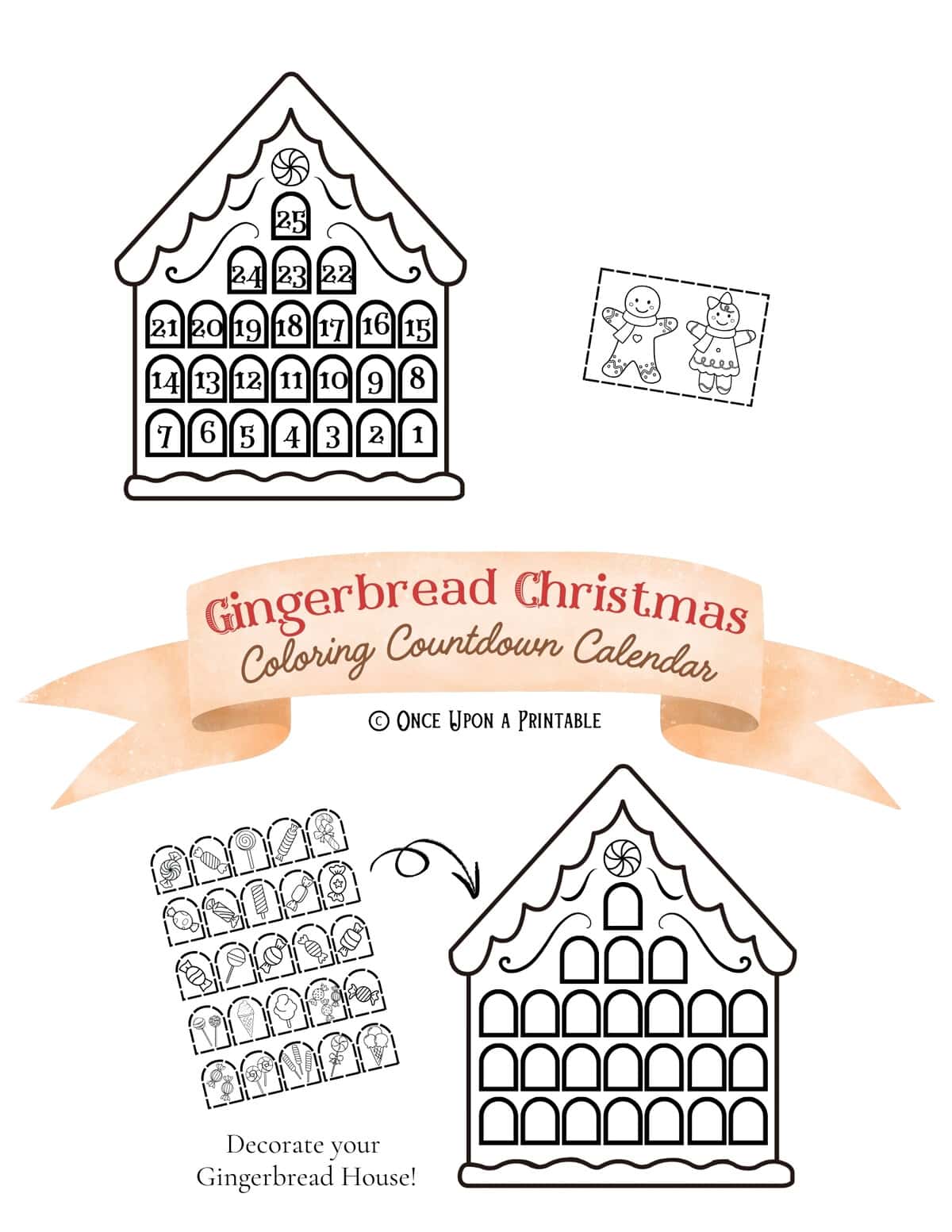 Gingerbread Coloring Christmas Countdown Free Printable - Once Upon a ...