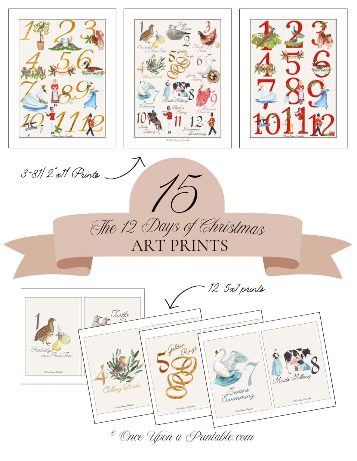 12 Days of Christmas Free Printable Art Prints - Once Upon A Printable