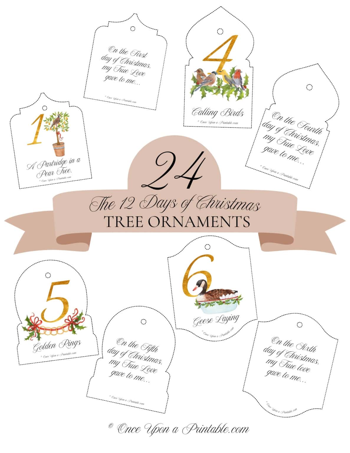 12 Days of Christmas Tree Ornaments (Free to Print) - Once Upon A Printable