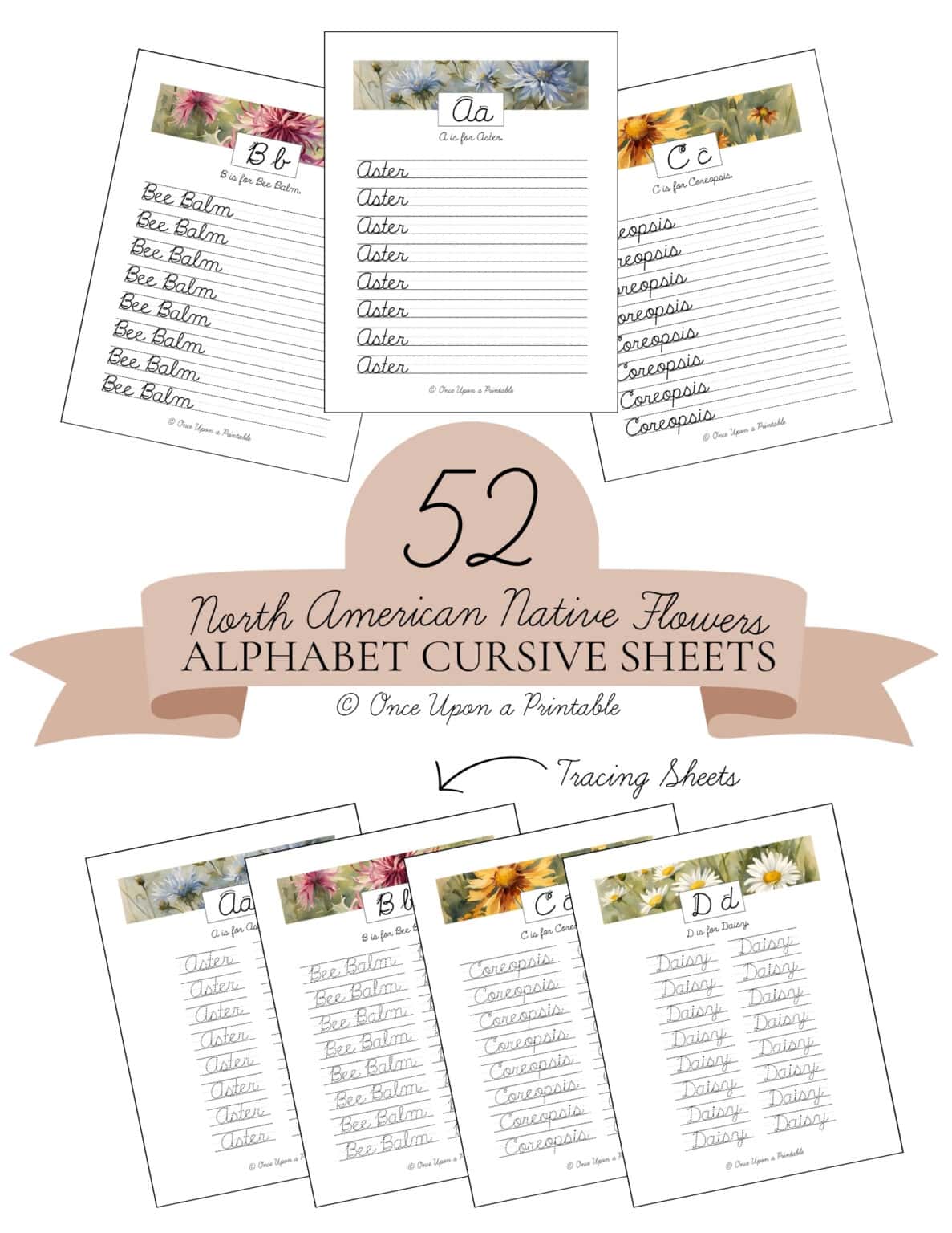 North American Wildflower Cursive Worksheets (Free to Print) - Once ...