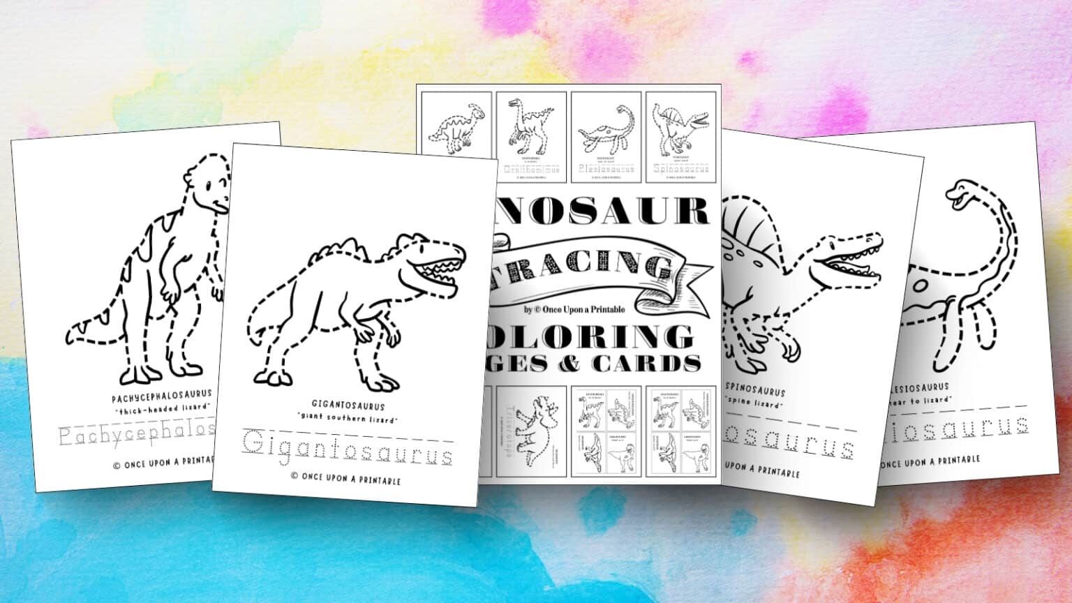 Dinosaur Tracing Coloring Pages (Free Printable) - Once Upon a Printable