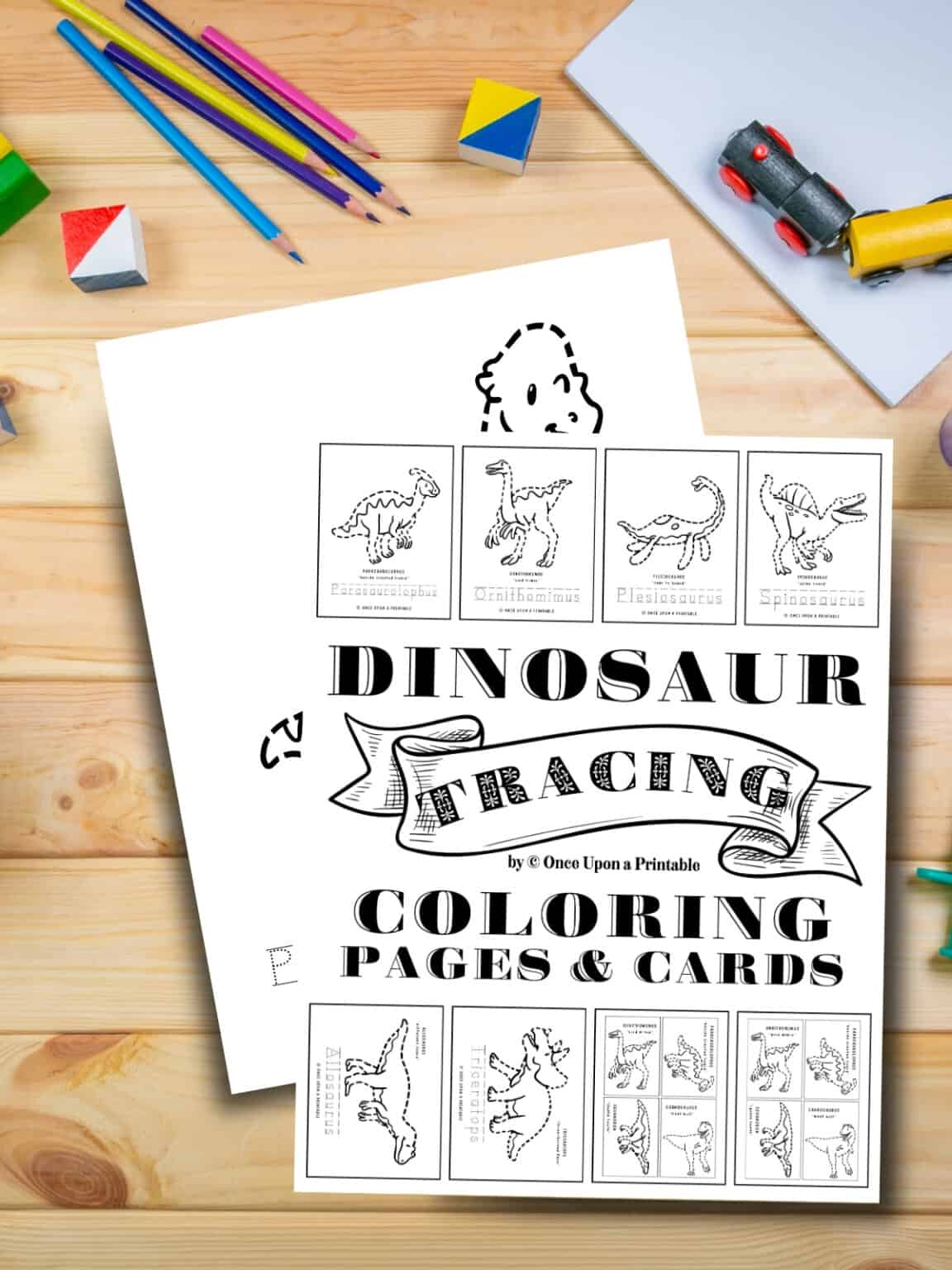Dinosaur Tracing Coloring Pages (Free Printable) - Once Upon a Printable