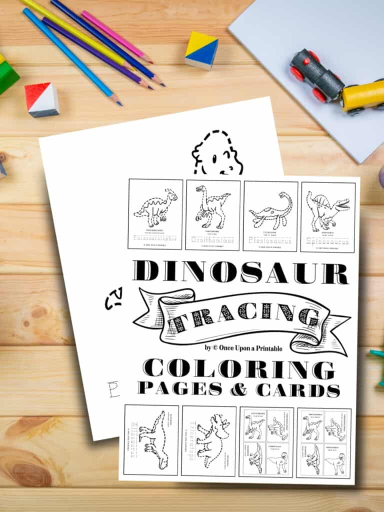 Dinosaur Tracing Coloring Pages (Free Printable) - Once Upon A Printable