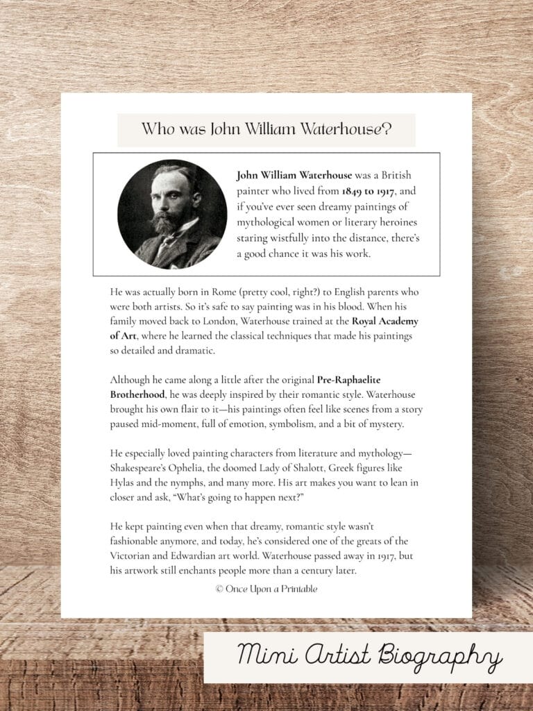 John William Waterhouse Art Unit Study (Free to Print) - Once Upon a ...