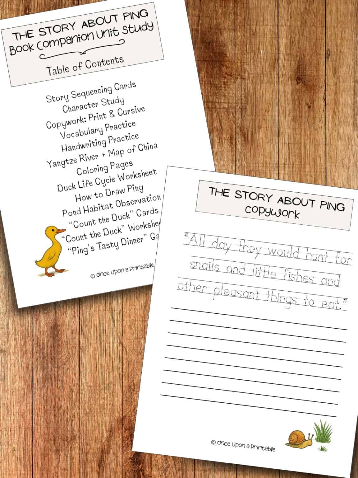 The Story About Ping Worksheets - Once Upon a Printable