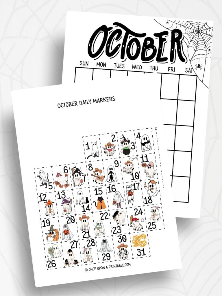 October Calendar Printable (Free) - Once Upon a Printable
