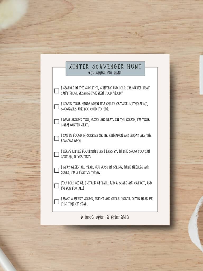 Winter Scavenger Hunt Printable - Once Upon a Printable